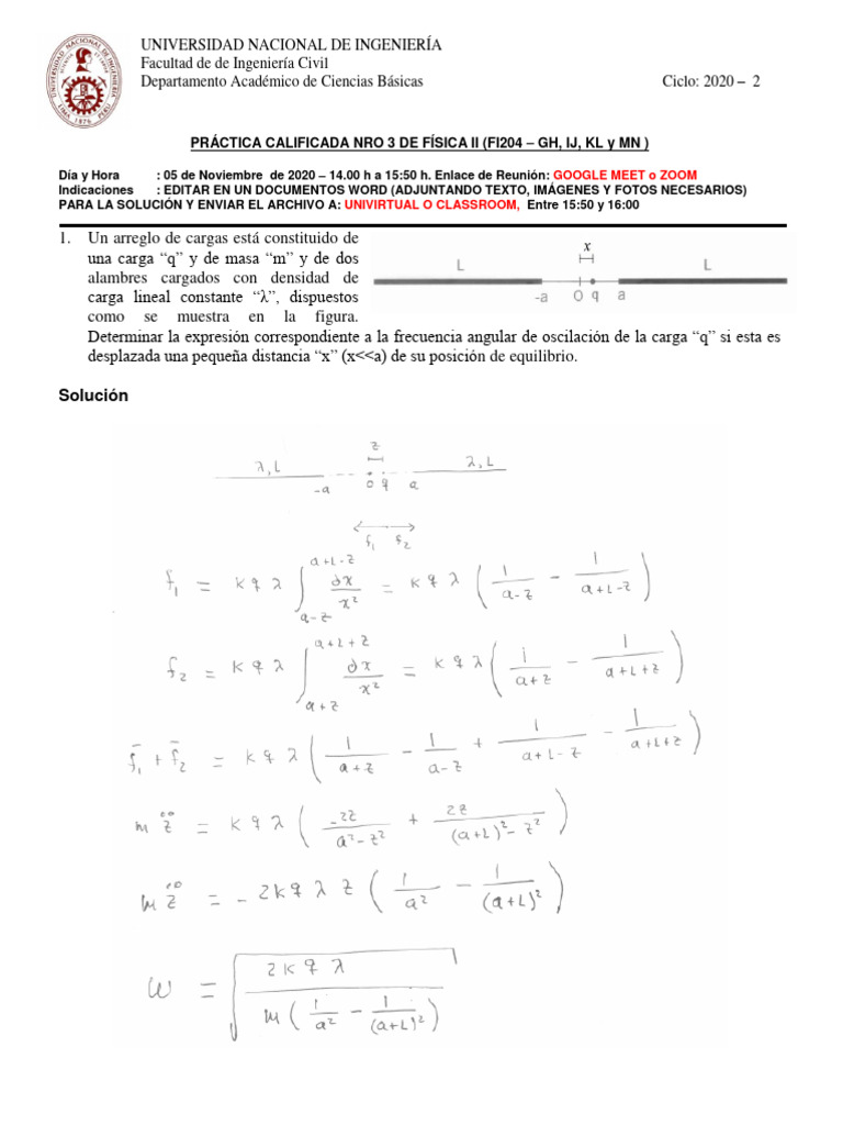 Sol Pc3 Física 2 2020-2 | PDF | Mecánica | Electricidad