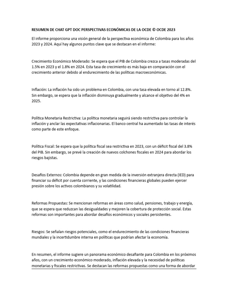 Resumen de Chat GPT Doc Perspectivas Económicas de La Ocde | PDF | Inflación | Impuestos