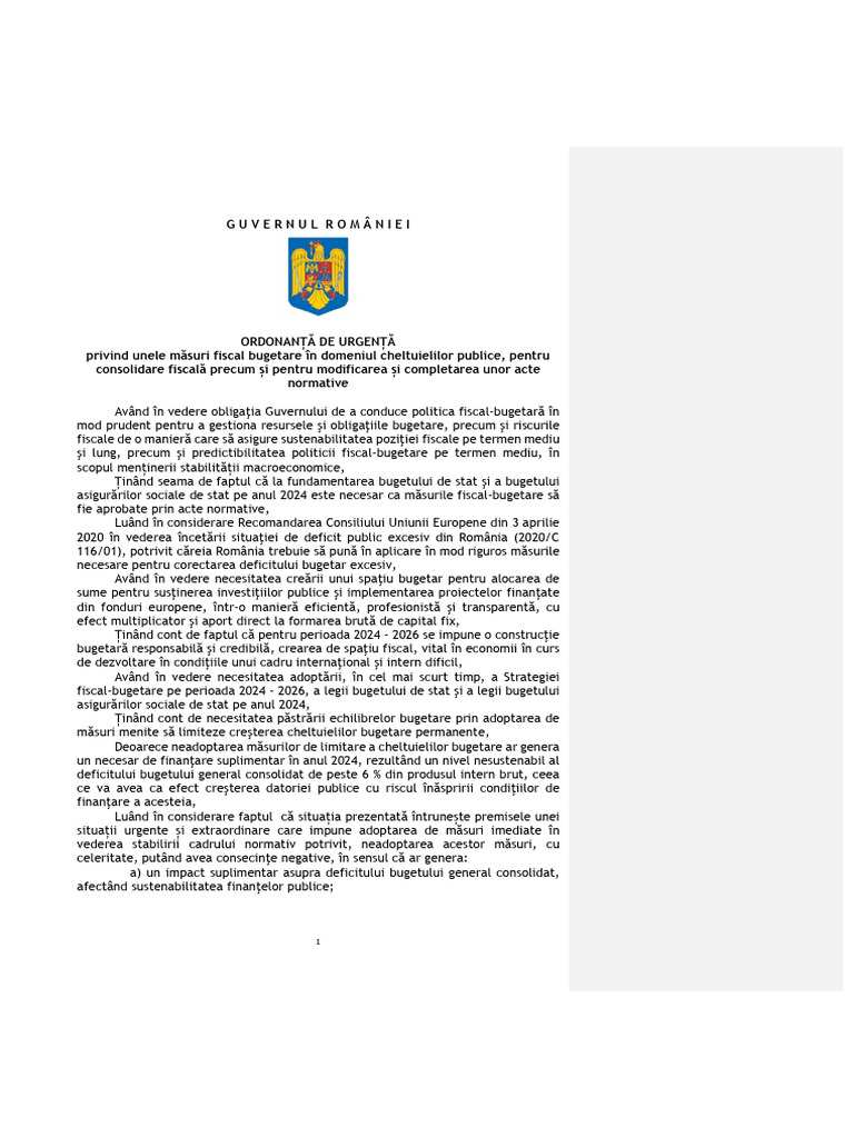 Ordonanta de Urgenta | PDF