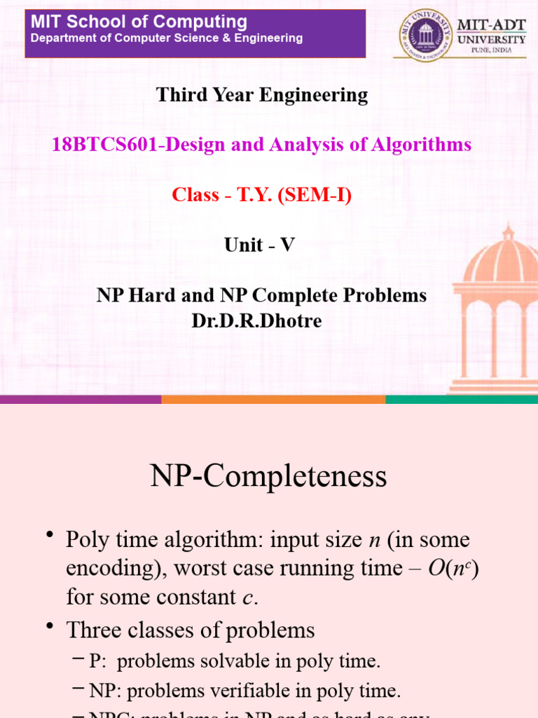 Unit 5 NP-Completeness DRD | PDF | Computational Complexity Theory | Time Complexity