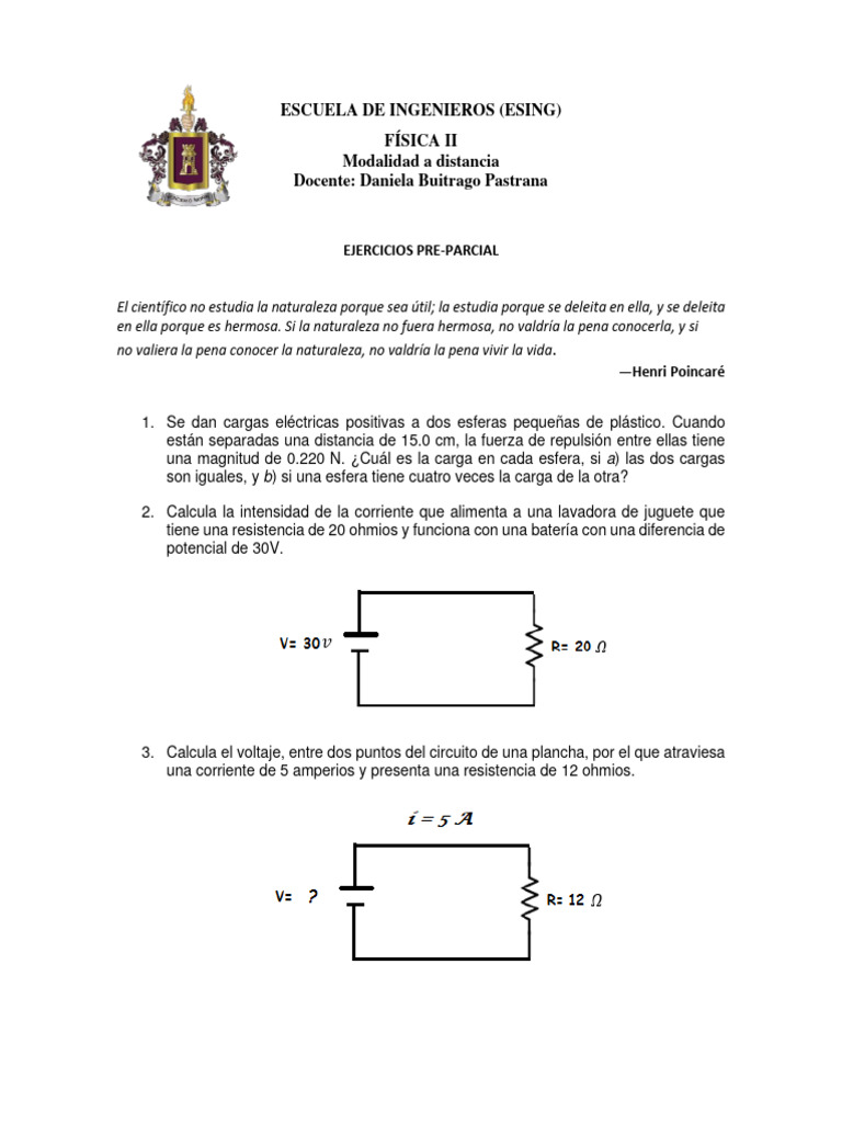 Ejercicios Pre Examen Final | PDF | Corriente eléctrica | Ciencias fisicas