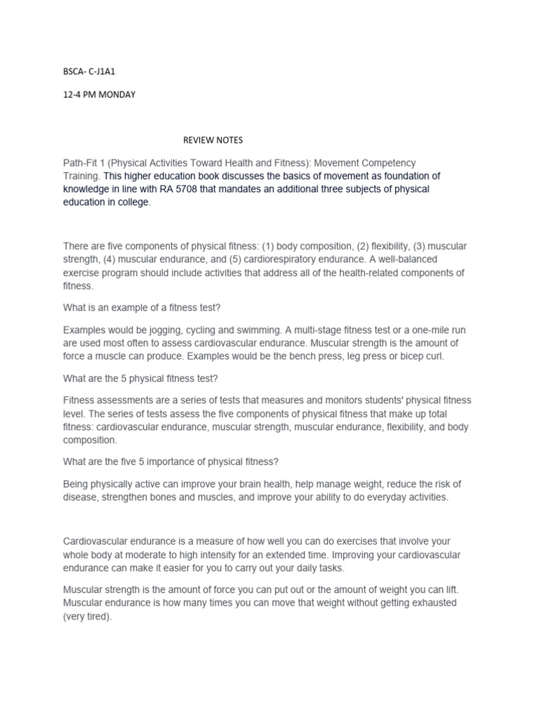 Review Note Pathfit | PDF | Physical Fitness | Skeletal Muscle