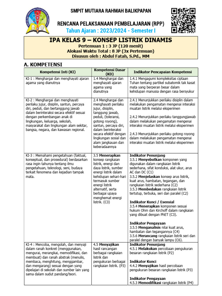 RPP Listrik Dinamis - PhET - Inquiry | PDF