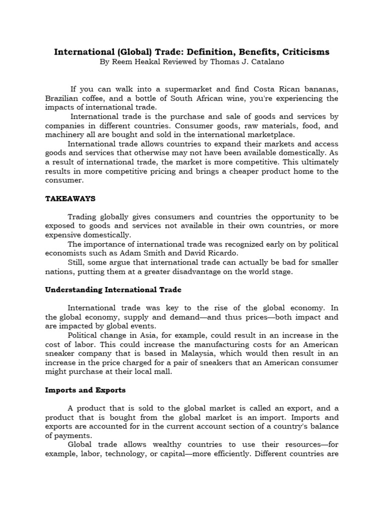 International (Global) Trade - Definition, Benefits, Criticisms | PDF ...