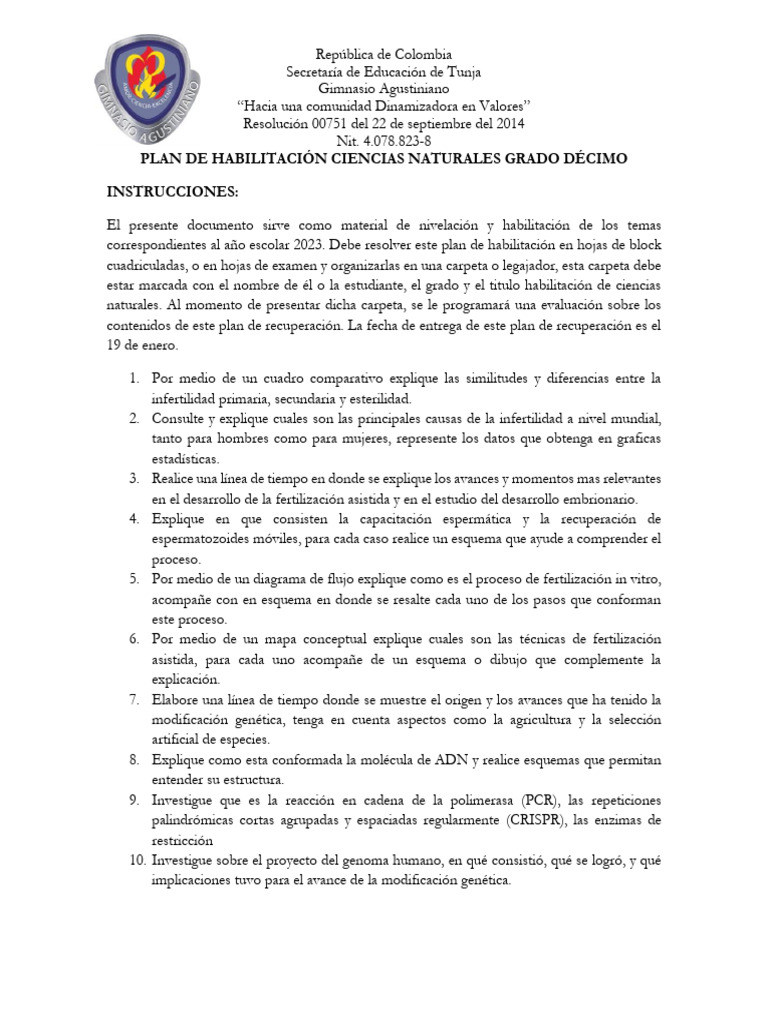 Recuperacion Ciencias Naturales Grado Decimo | PDF