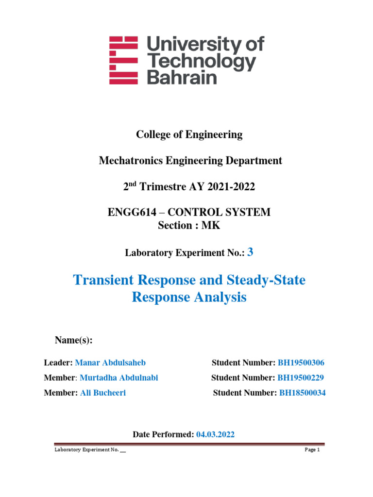 Lab Report 3 | PDF | Steady State | Control Theory