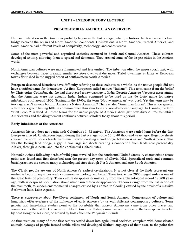 UNIT 1 - Pre-Columbian America - An Overview | PDF | History