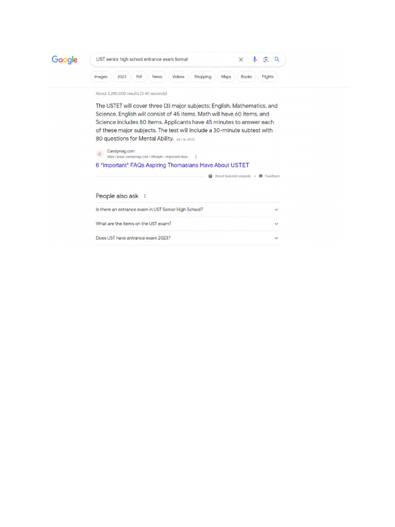 Ust Shs Entrance Xam Format | PDF