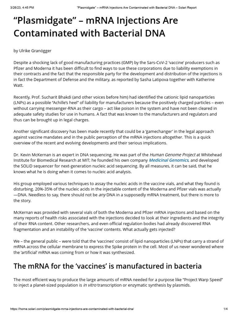 “Plasmidgate” – mRNA Injections Are Contaminated with Bacterial DNA ...