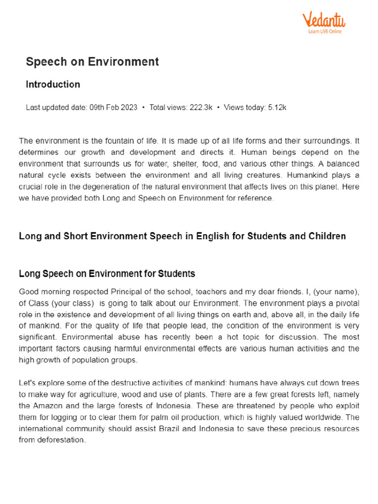 Speech on Environment | PDF