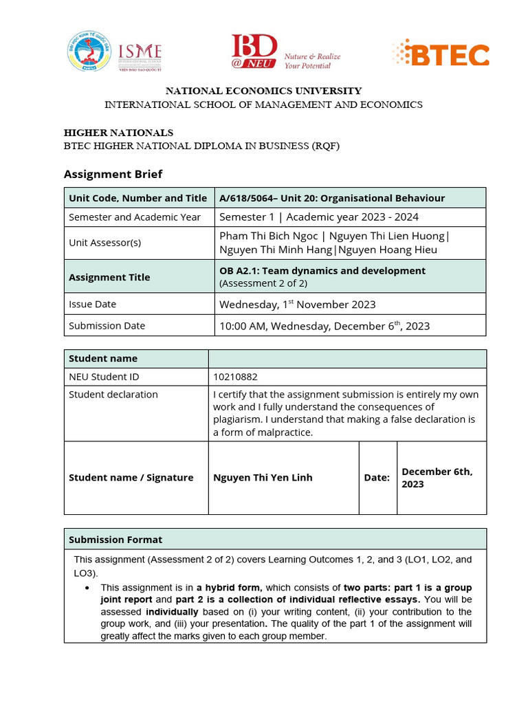 OB - Assignment Brief 2.1 - New form_approved_2023 | PDF | Turnitin | Motivational