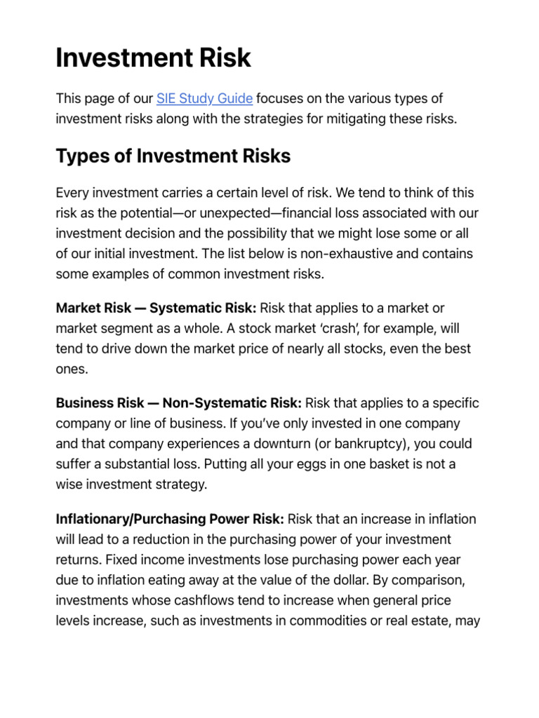 Investment Risk - SIE Study Guide | PDF