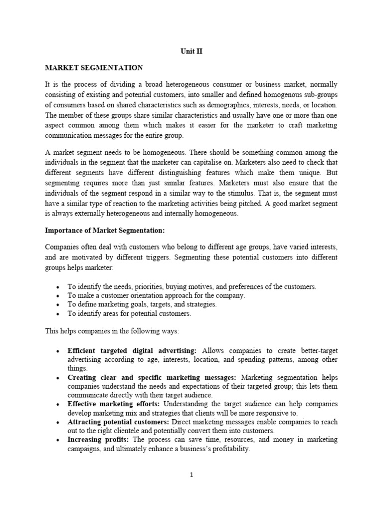 Unit Ii Mm Pdf Marketing Market Segmentation