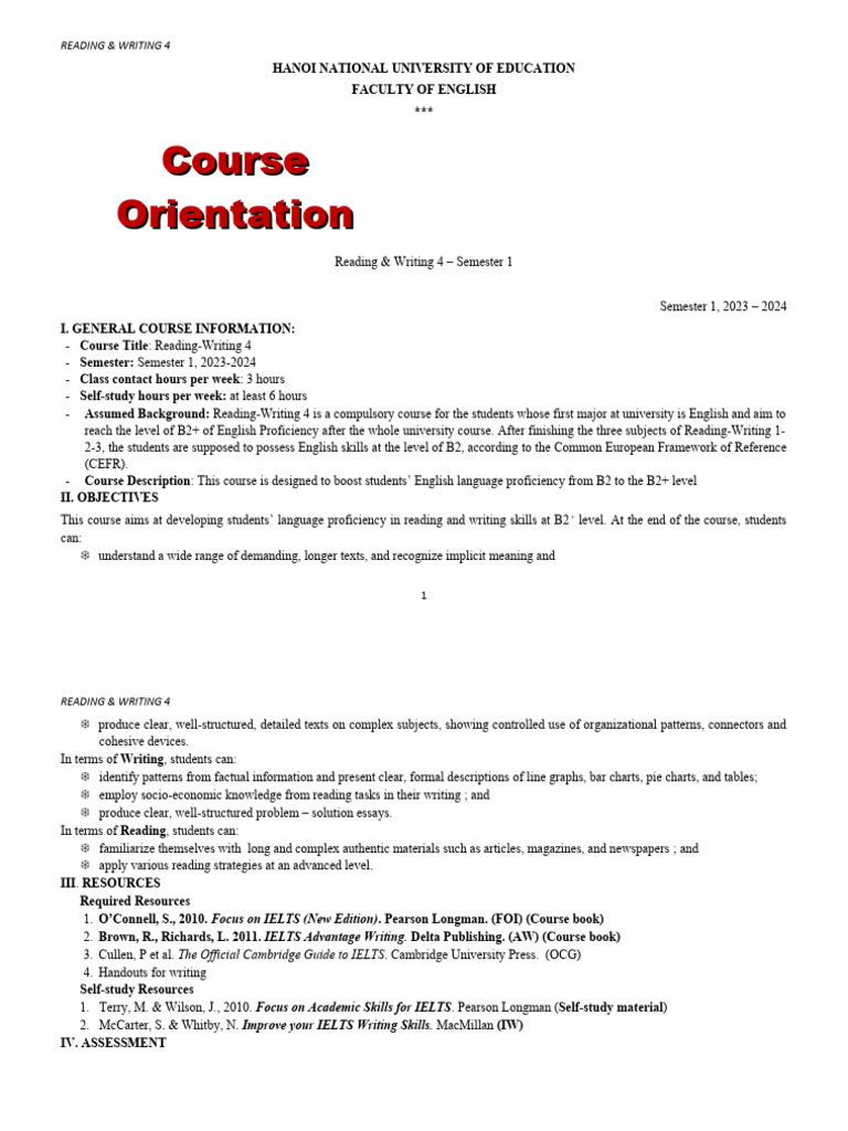 Đọc viết 4 - K72 - 2023-2024 - SV - updated | PDF | Career & Growth