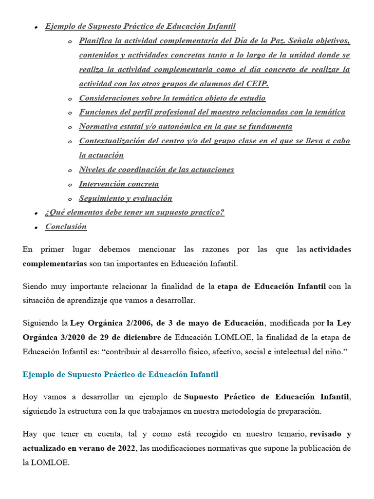 Supuesto Práctico Educación Infantil | PDF | Evaluación | Educación de ...