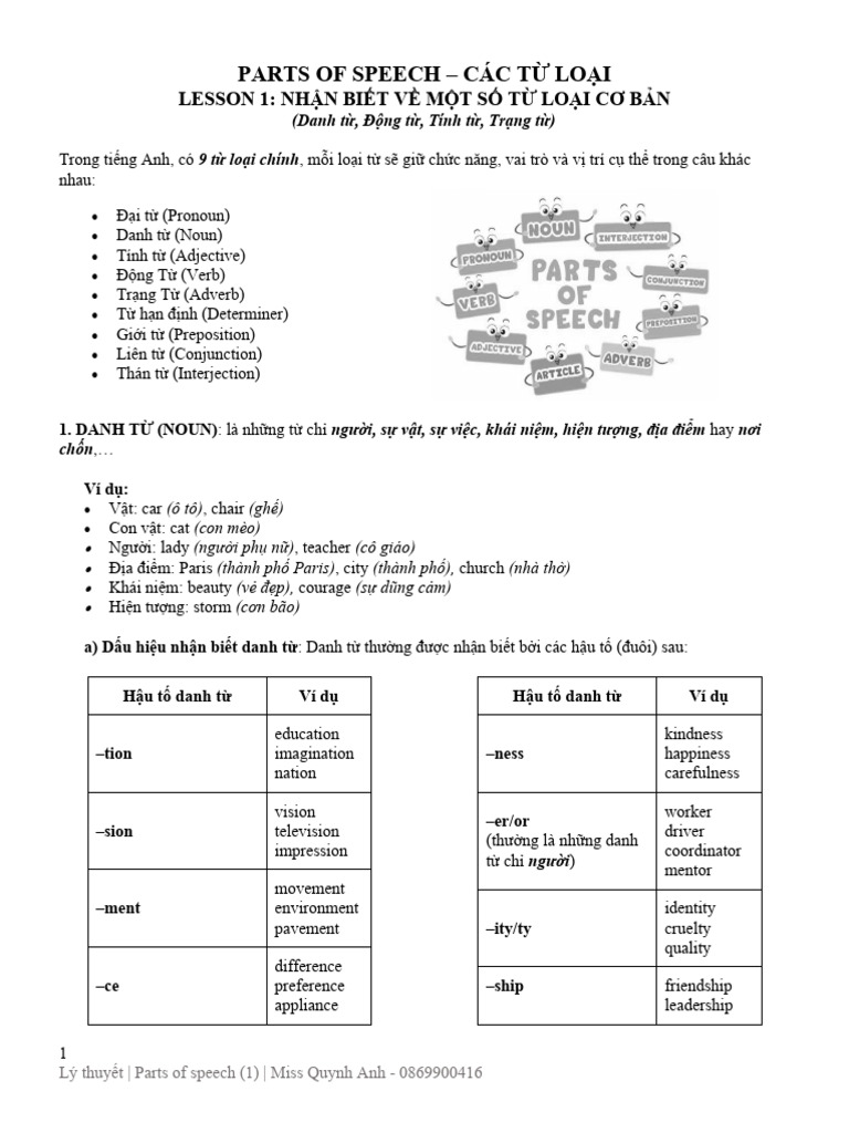 Nhận biết N V Adj Adv Lý thuyết | PDF