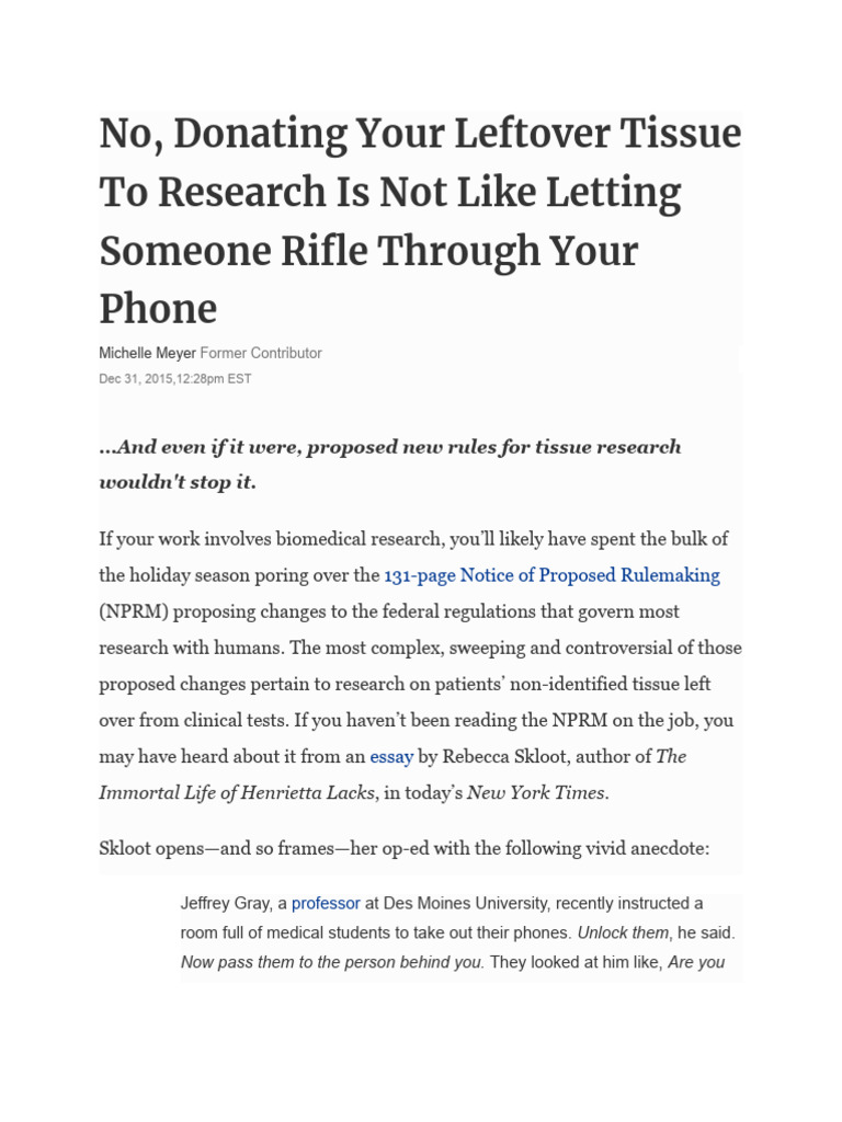 No, Donating Your Leftover Tissue To Research Is Not Like Letting ...