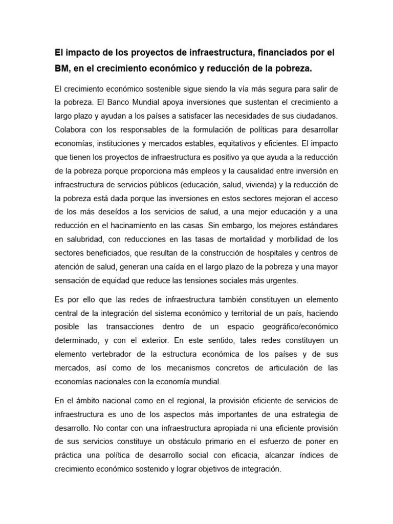 El Impacto de Los Proyectos de Infraestructura | PDF | Infraestructura | Pobreza