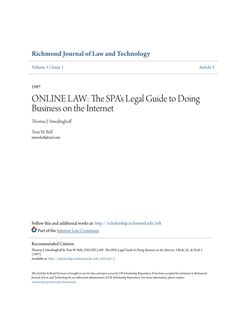 ONLINE LAW - The SPAs Legal Guide To Doing Business On The Intern | PDF ...