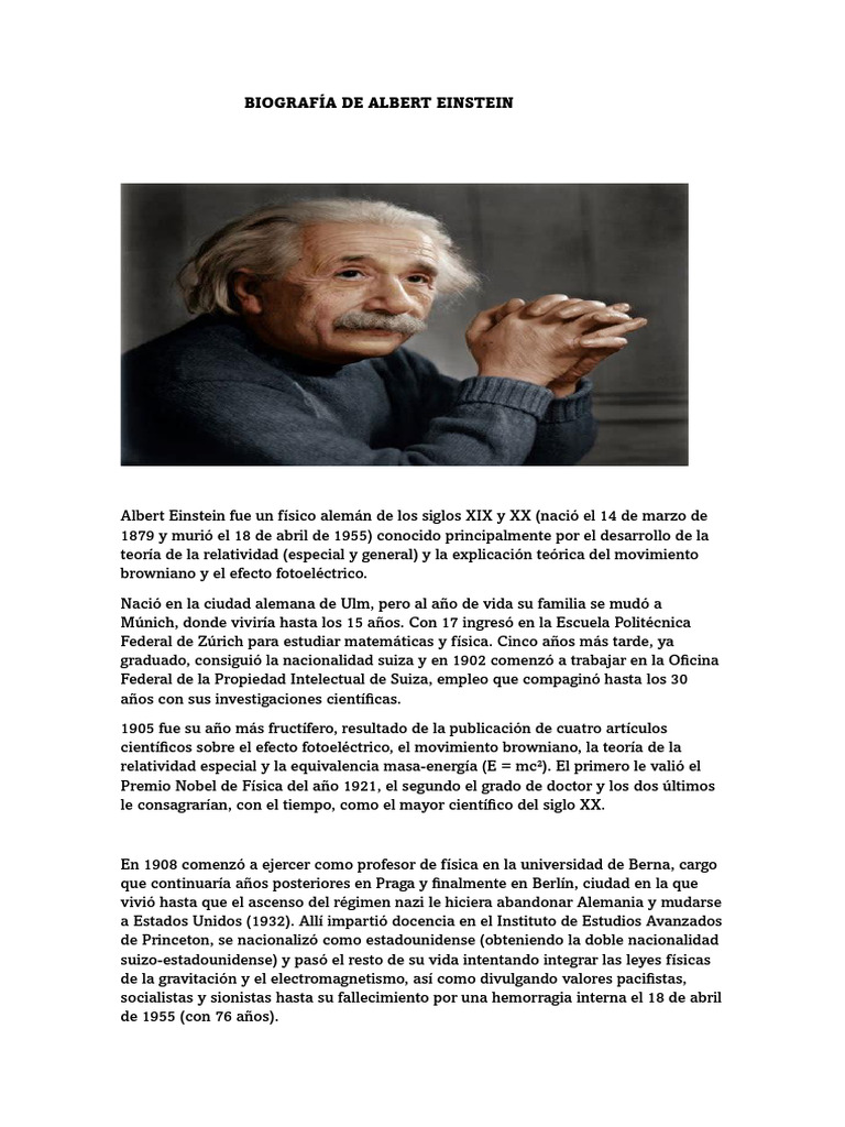 BIOGRAFÍA DE ALBERT EINSTEIN | PDF
