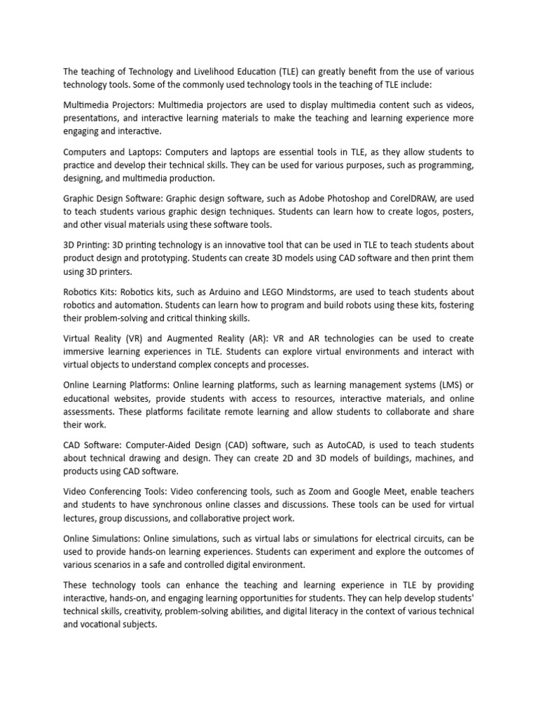 Enhancing TLE with Technology Tools | PDF | Educational Technology | Multimedia