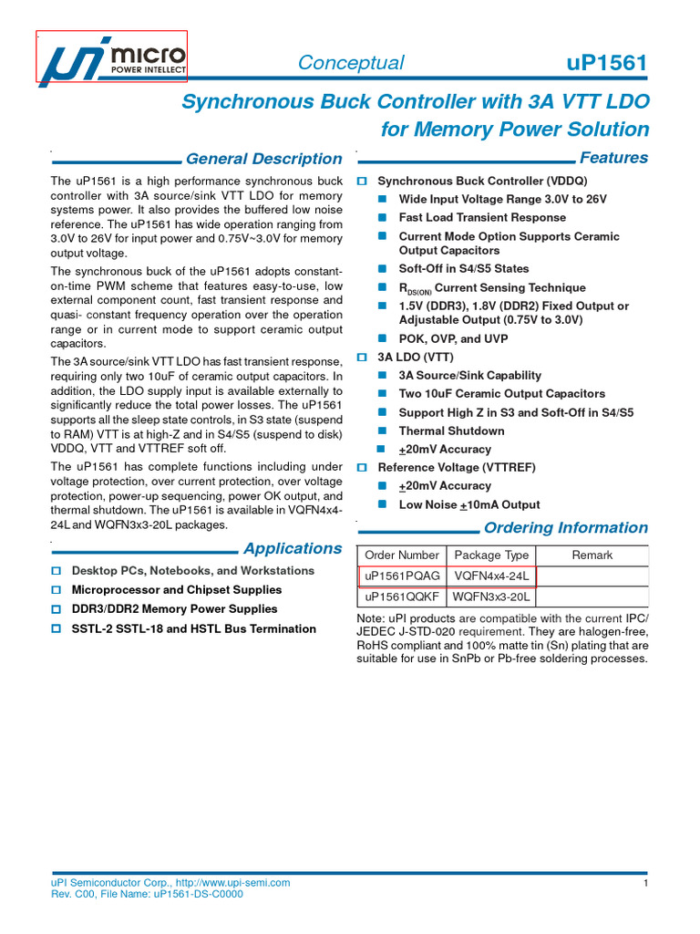 Synchronous Buck Controller With 3A VTT LDO For Memory Power Solution | PDF