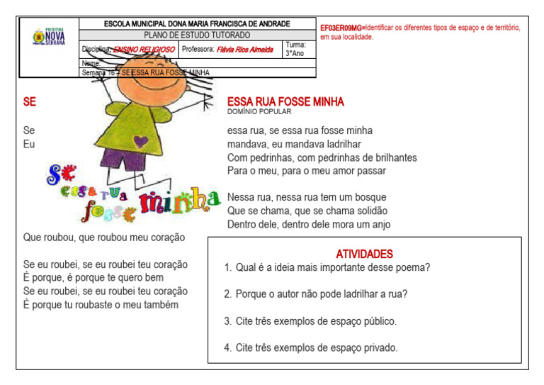 3º ANO - SEMANA 16 - SE ESSA RUA FOSSE MINHA | PDF