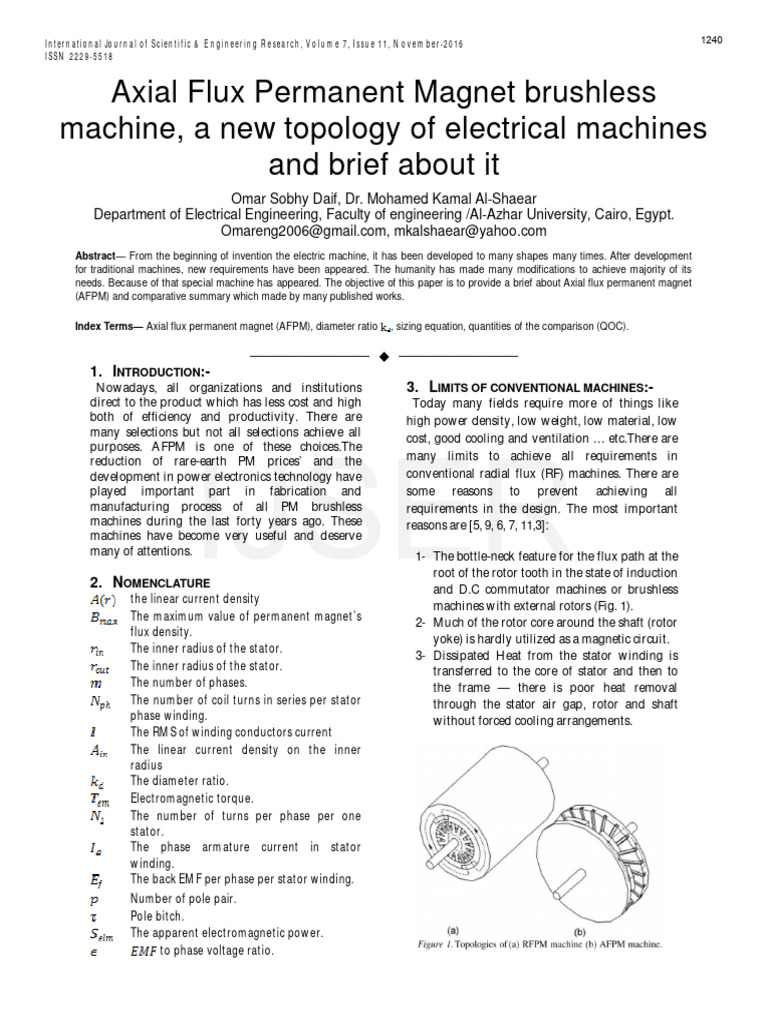 Axial Flux Permanent Magnet Brushless Machine A New Topology of ...