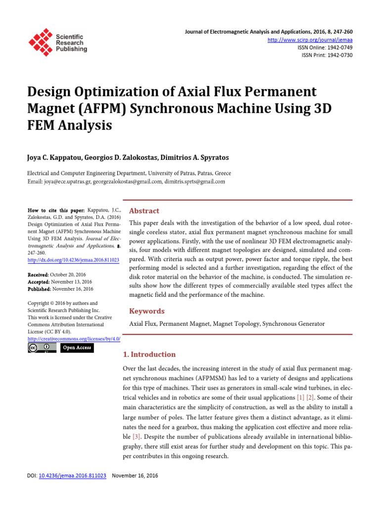 Design Optimization of Axial Flux Permanent Magnet Synchronous Machine Using 3d FEM | Download ...