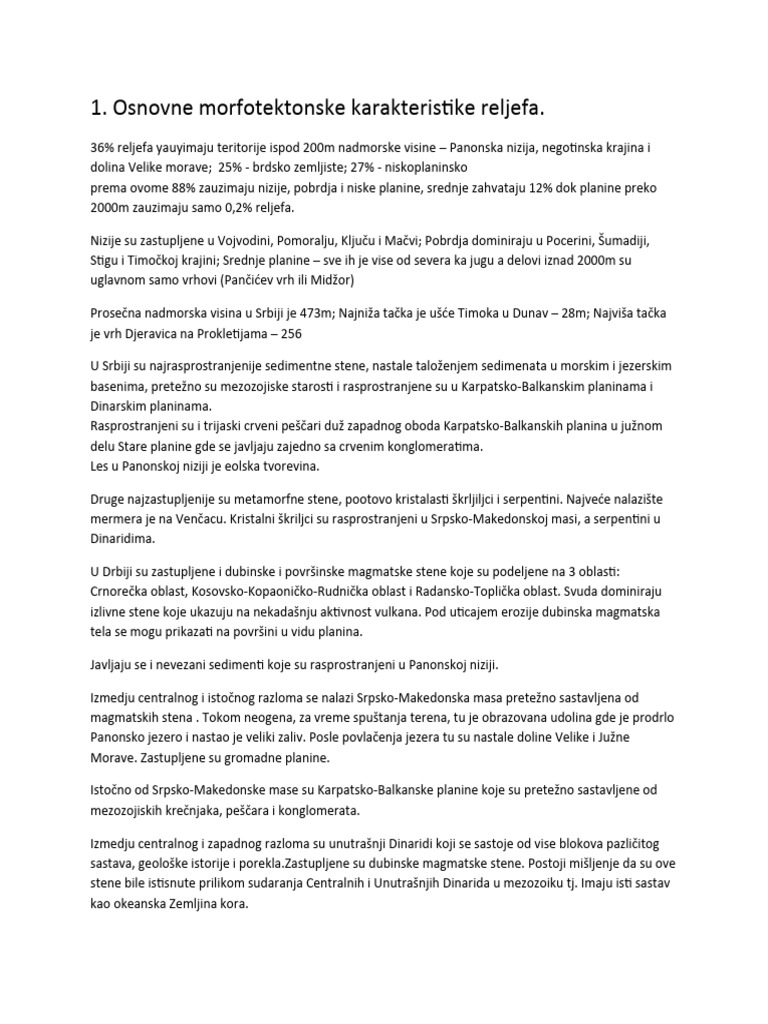 Geografija reljef Srbije | PDF