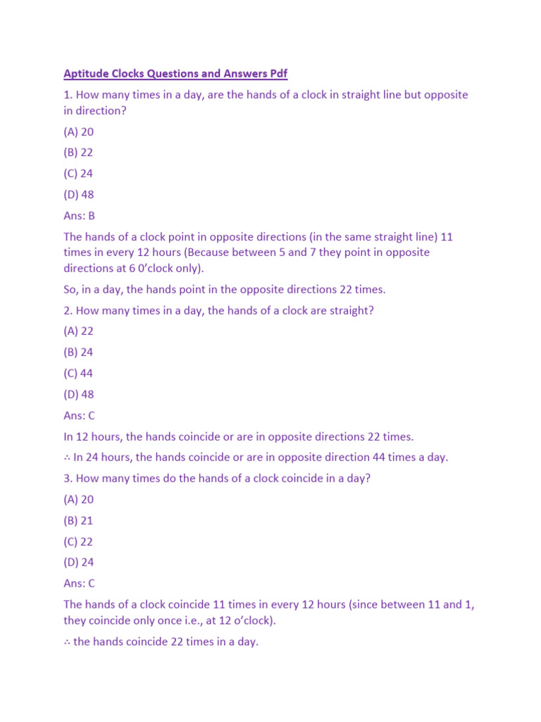Clock Aptitude Questions PDF | PDF