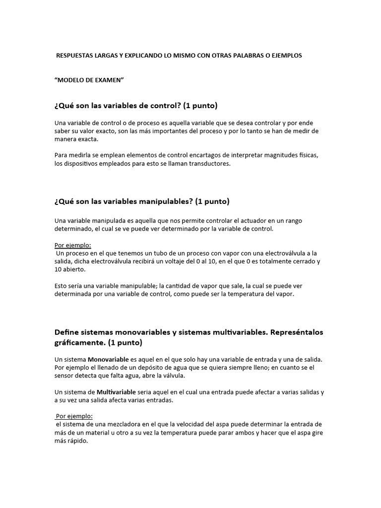 Modelo Examen 1 SMR | PDF | Sistema de control | Realimentación