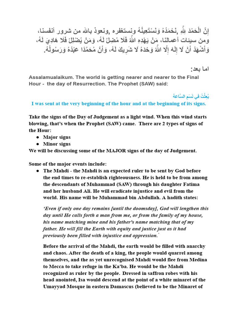 Major Signs of the Day of Judgement | PDF | Religious Belief And ...