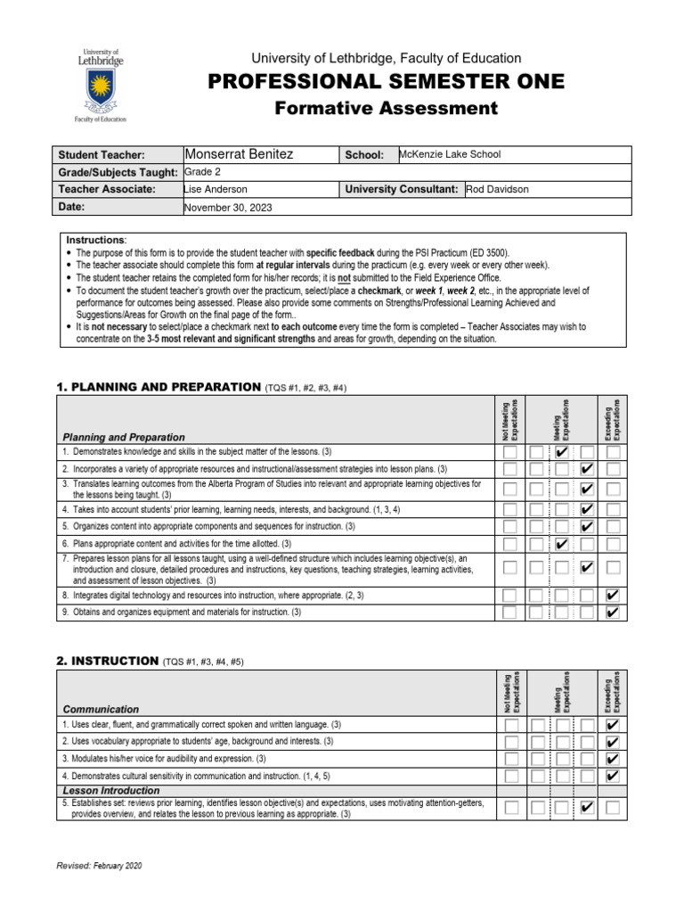 Formative Assessment Form - Ms | PDF | Teachers | Learning