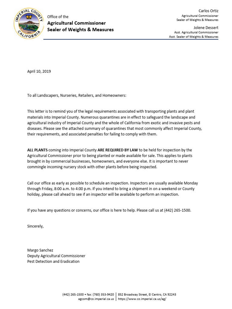 Letter To Landscapers and Nurseries | PDF | Social Science | Law