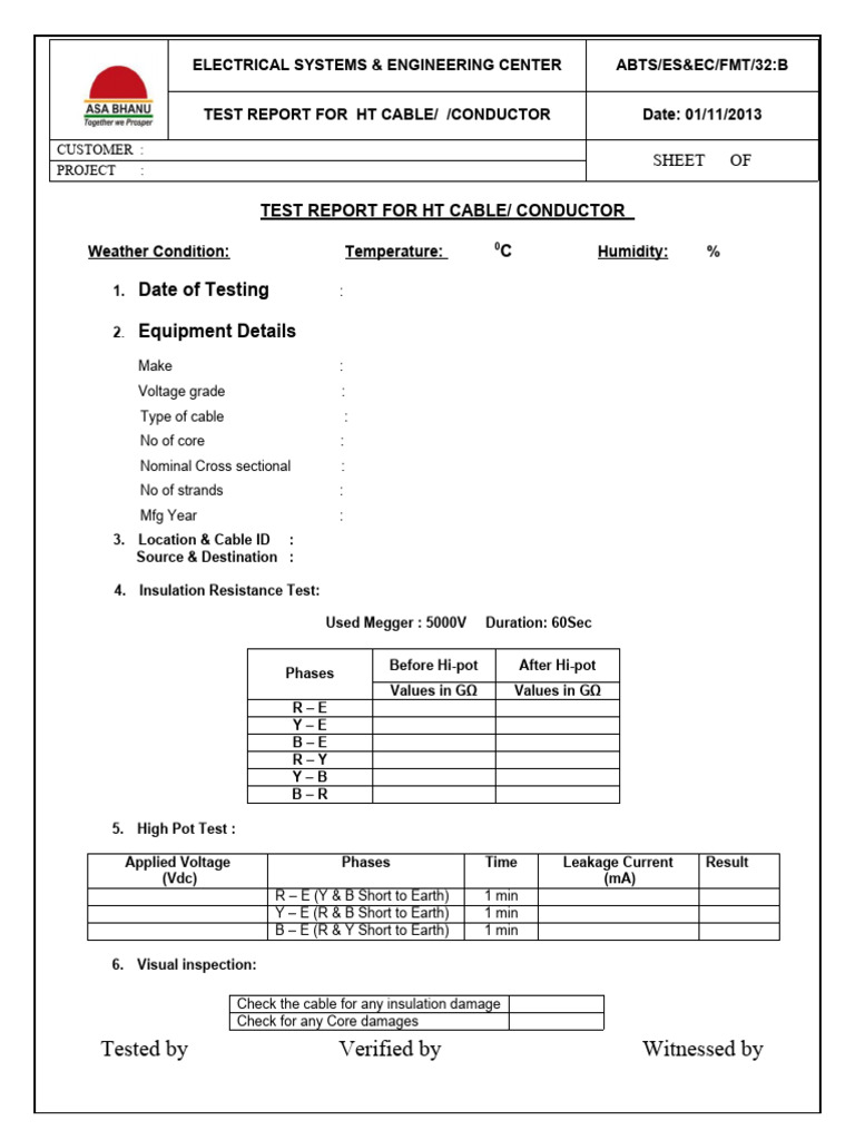 HT Cable Test Report Summary | PDF | Technology & Engineering