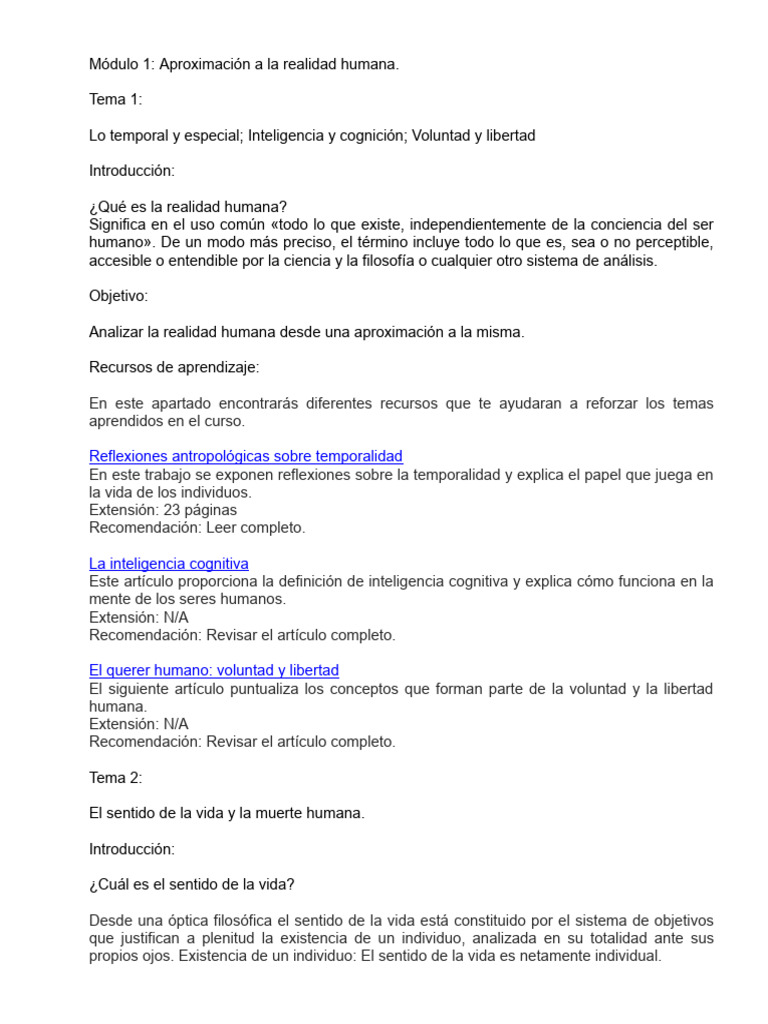 Módulo 1 Aproximación A La Realidad Humana | PDF
