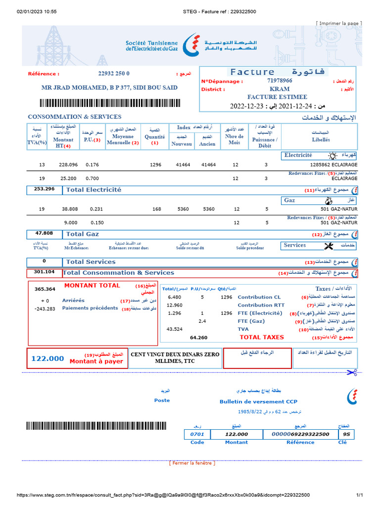 STEG Facture Ref - 229322500 | PDF