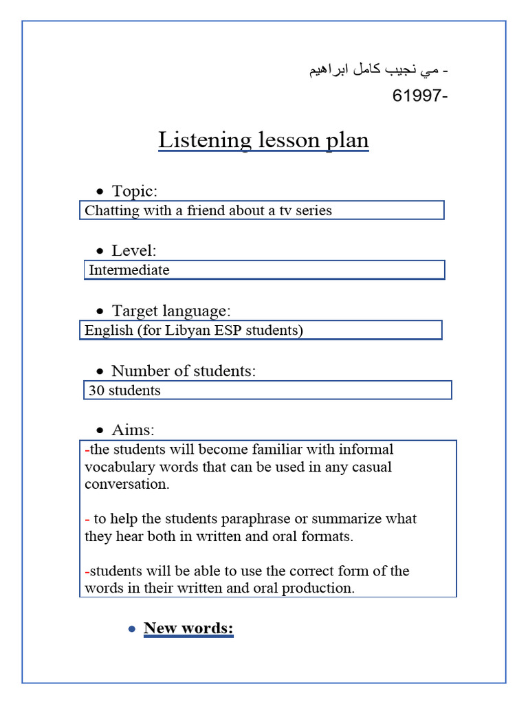 Listening Lesson Plan | PDF | Language Arts & Discipline | General Fiction