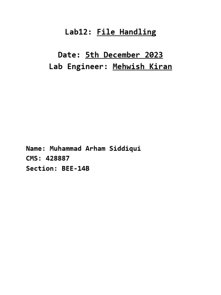 Lab12 - File Handling | PDF | C++ | Computer Engineering Lab12 - File Handling | PDF | C++ | Computer Engineering
