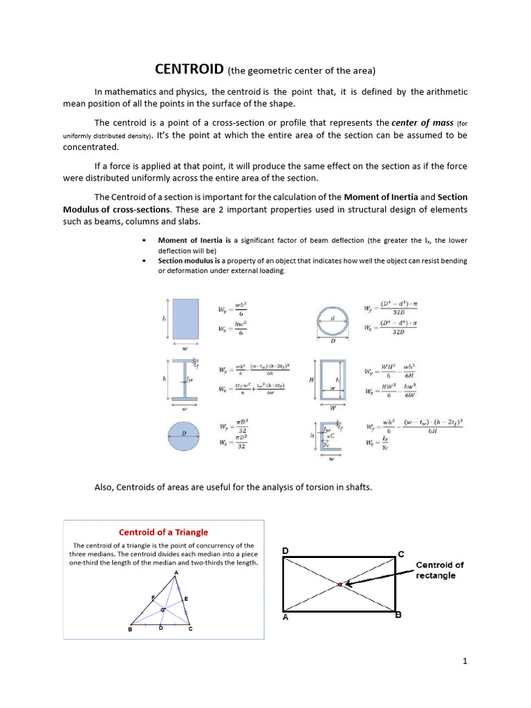 Centroid Moment of Areas Lecture Notes ED Part 1 | PDF