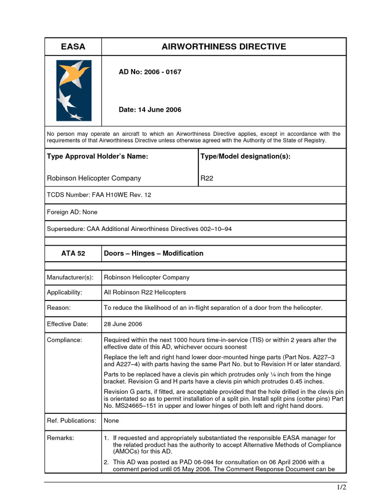 EASA_AD_2006-0167_1 | PDF | Federal Aviation Administration | Aviation
