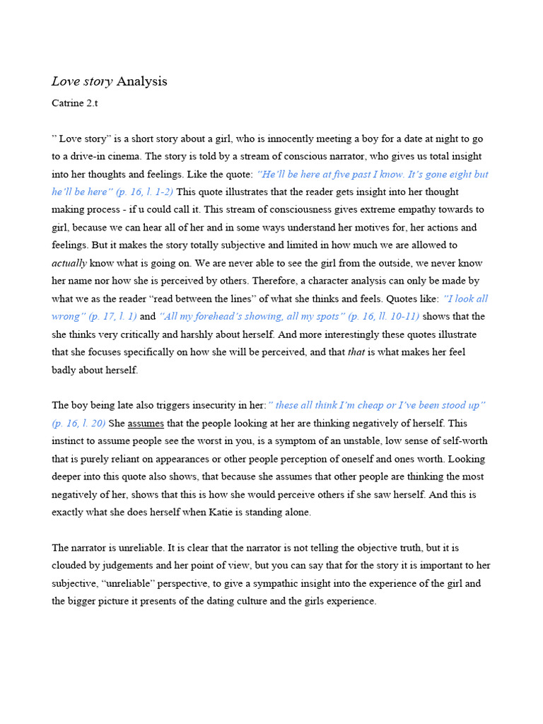 Love story Analysis | PDF | Narration | Thought