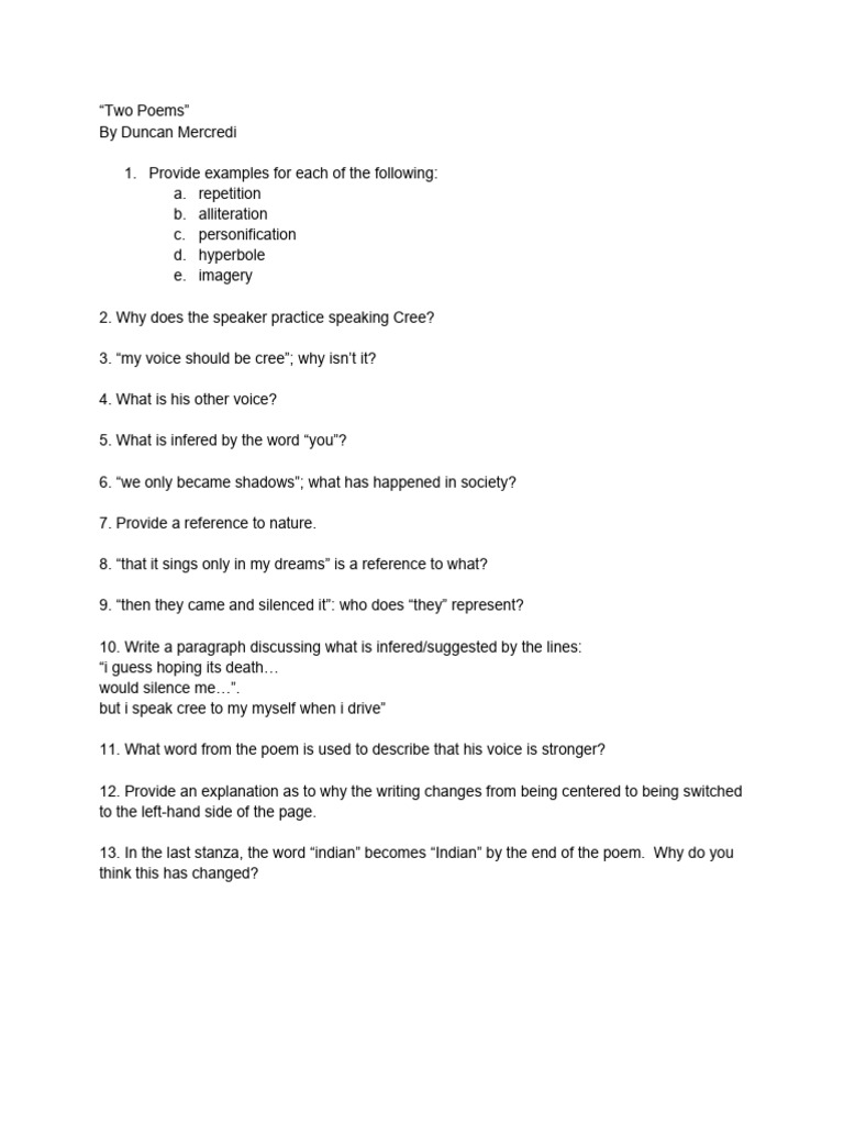 Two Poems Questions | PDF