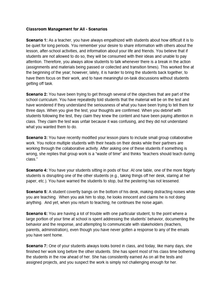 9.7.23 Classroom Management Scenarios | PDF | Classroom Management ...