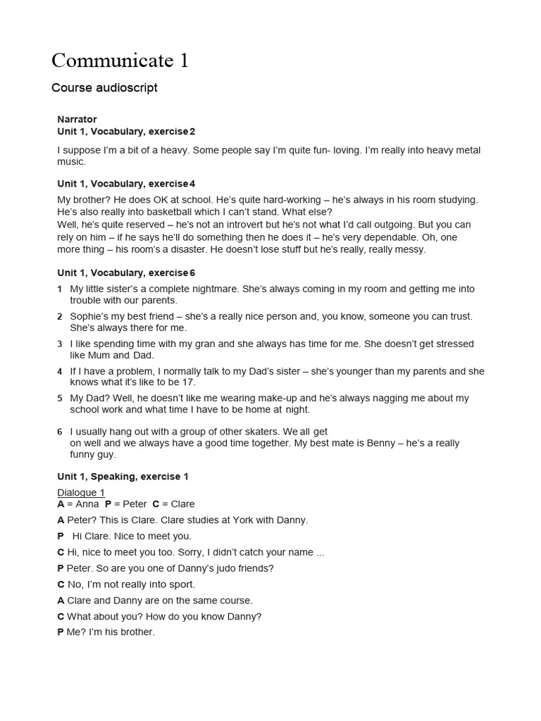 Coursebook Audioscript Unit 1 | PDF