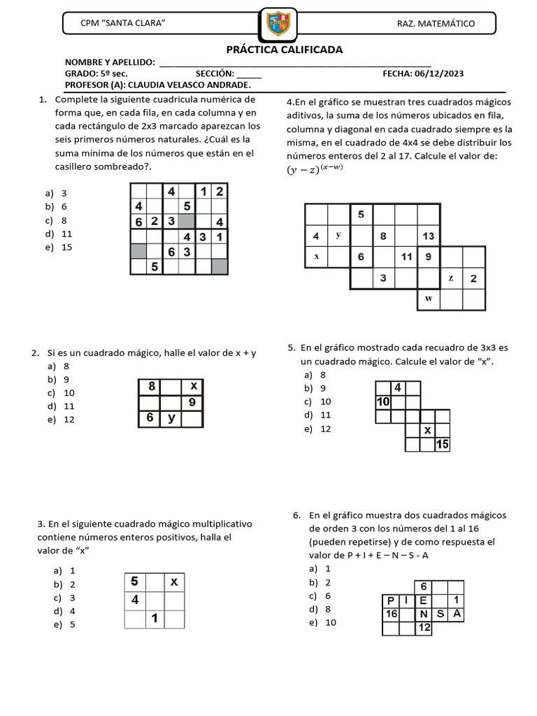 Cuadrados Mágicos para Quinto Grado | PDF | Matemáticas | Aritmética