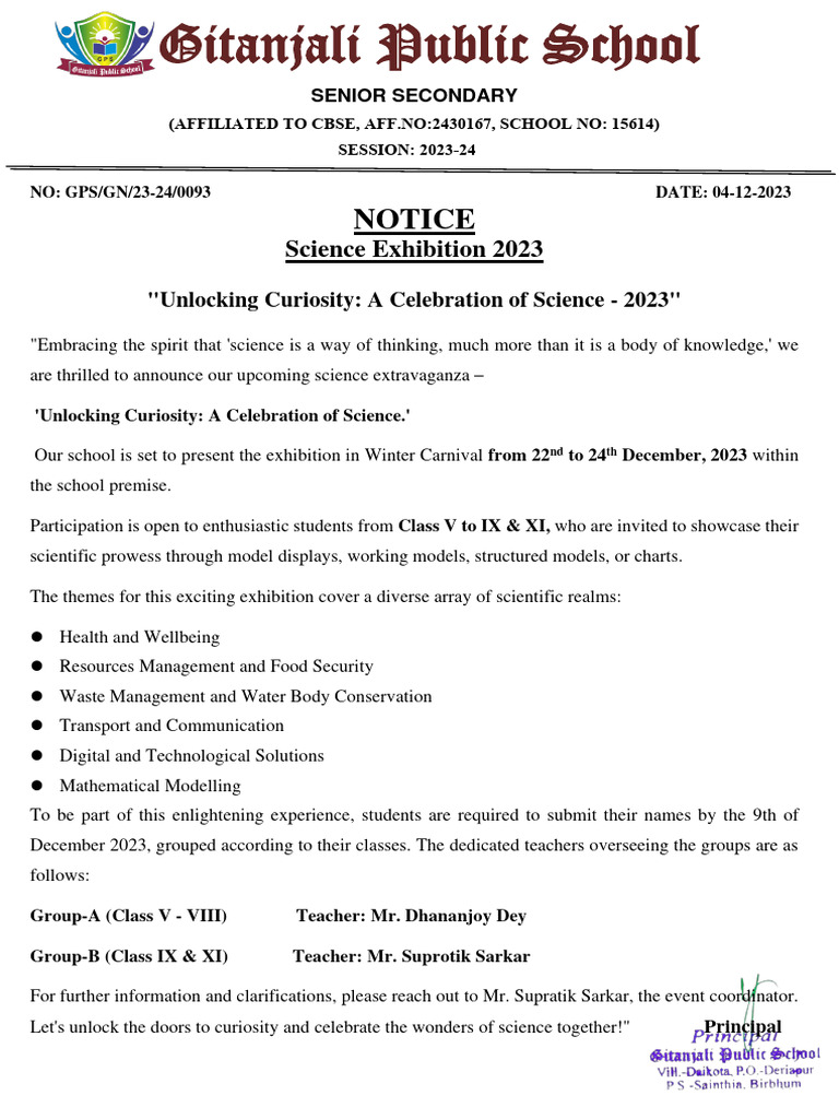 Notice Science Exhibition 04-12-2023 | PDF