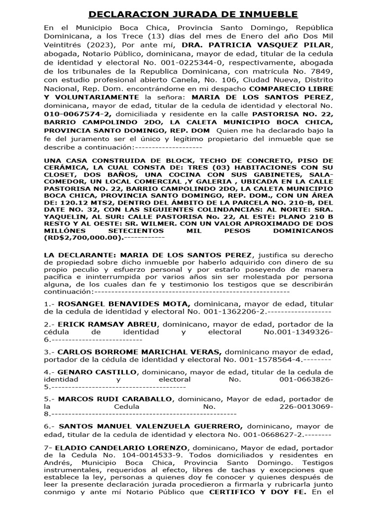 Modelo de Declaracion Jurada de Inmueble | PDF