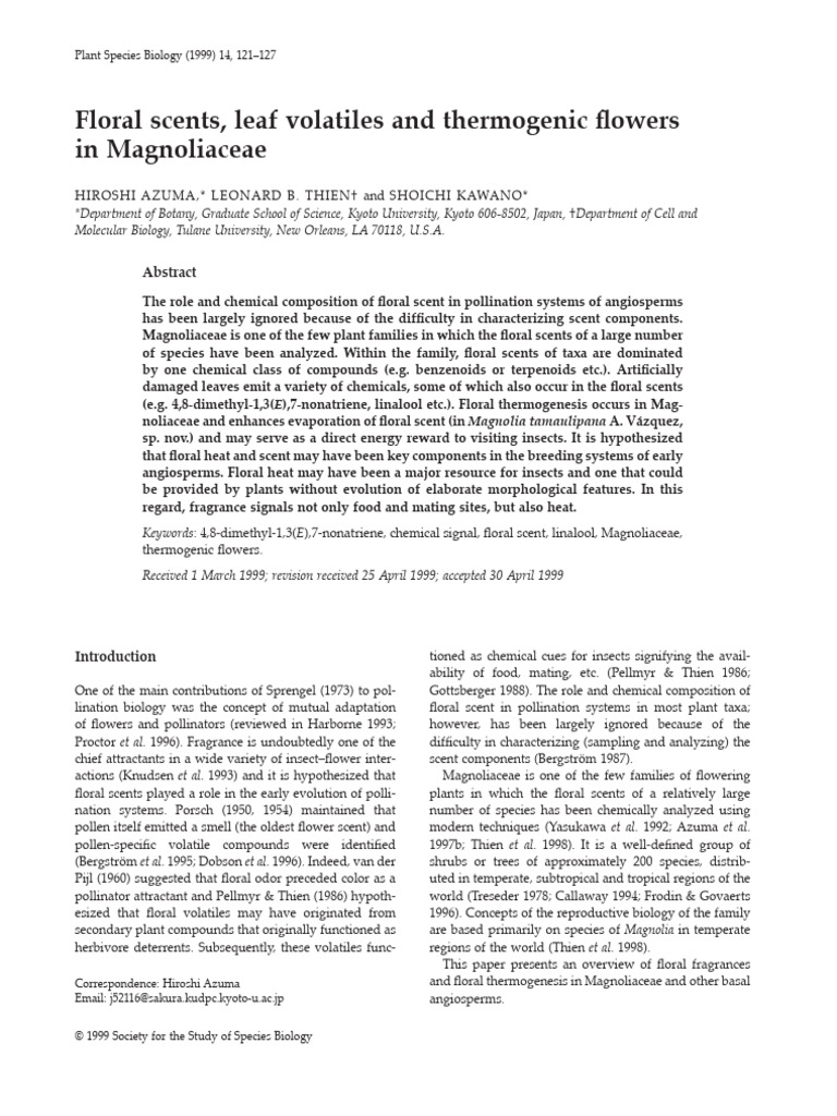 Lectura 2 - Floral Scents, Leaf Volatiles and Thermogenic Flowers in ...